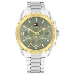 Multifunktionsuhr Tommy Hilfiger "MELLIE", silber (silberfarben, grün), Armbanduhren, Damen, Quarzuhr, Armbanduhr, Damenuhr, Edelstahlarmband, analog, Glassteine