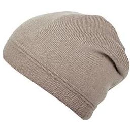 Beanie Capelli New York, Damen, beige, Strick, Materialmix, unifarben, Mützen, Metall-Logo, gerafft, Feinstrick