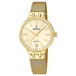 Quarzuhr Festina "Mademoiselle", gold (goldfarben, creme), Armbanduhren, Damen, Armbanduhr, Damenuhr, Edelstahlarmband, analog, Datum