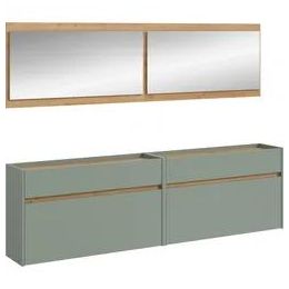 Garderoben-Set Inosign "EVRID, 4-teilig, Breite 220 cm, individuell hängbar & erweiterbar", salbei nb, artisan oak nb, B:220cm H:192cm T:32cm, Spanplatte, Kastenmöbel-Sets, Garderobenkombination, Garderobe, Wandgarderobe, Flur, Diele