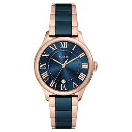 Quarzuhr Fossil "GILMORE", gold (roségoldfarben, marine), Armbanduhren, Damen, Armbanduhr, Damenuhr, analog, Tag