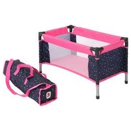 Bayer Chic 2000 Puppenbett CHIC2000 "Puppen-Reisebett", blau (konfetti pink), Puppenmöbel, KinderB:31cm H:32cm T:54cm, Stahl, Stoff, mit Stoff-Tragetasche, B:31cm H:32cm T:54cm