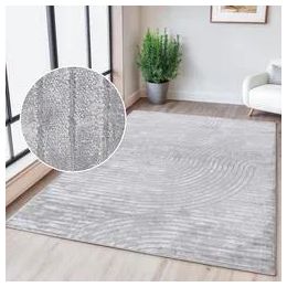Teppich OTTO HOME "Luvu, mit Hoch-Tief-Struktur" Gr. 4, grau, B:160cm H:12mm L:230cm, Kunstfaser, Teppiche, Teppich, Modernes Design, Boho-Charme, dezenter Glanz, Wohnzimmer, Schlafzimmer