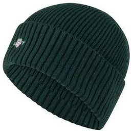 Strickmütze Gant "COTTON BLEND LOGO BEANIE", Damen, tartan grün, Strick, Baumwollmischung, Mützen, Regular fit
