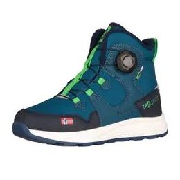 Winterstiefel Trollkids "KIDS BERGEN WINTER MID CUT", Gr. 35, blau (schwarz marine, fresh grün), Synthetik, Textil, mehrfarbig, Schuhe, wasserdicht, fitgo Schnellschnürsystem, reflektierende Details