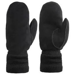 Lederhandschuhe Pearlwood "CROWE", Damen, Gr. 9.5, schwarz, Materialmix, unifarben, Handschuhe, Fausthandschuh, Strickbündchen, warm gefüttert