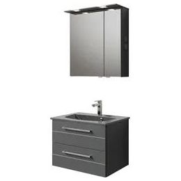 Badmöbel-Set SAPHIR "Serie 6025 2-teilig Mineralmarmor-Waschtisch mit LED-Spiegelschrank", grau (quarzgrau matt select), B:67cm H:200cm T:48cm, Spanplatte, Kastenmöbel-Sets, Waschplatz 67 cm breit, 2 Schubladen, 2 Spiegel-Türen, inkl Türdämpfer