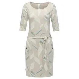 Jerseykleid Ragwear "Kenisha Print", Damen, Gr. L (40), Normalgrößen, bone, Material: 67% Polyester, 28% Viskose, 5% Elasthan, figurumspielend knielang, Rundhals, Krempelärmel abgesteppte Kante krempelbar, Kleider, Midikleid mit Taillengürtel