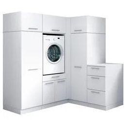 Mehrzweckschrank-Set LAUNDREEZY "Laundreezy, 7-tlg. Mehrzweckschrank-Set B/H/T 186/200/68 cm", weiß matt, B:186cm H:200cm T:68cm, Holzwerkstoff, Kastenmöbel-Sets, Breite 186 cm, Soft-Close-Funktion für Türen
