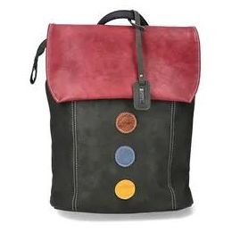 Cityrucksack Rieker, Gr. B/H/T: 26cm x 32cm x 13cm, dunkelgrün, rot, Lederimitat, Rucksäcke, Freizeitrucksack, Shoppingrucksack mit bunten Akzenten