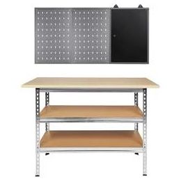 Werkstatt-Set ONDIS24 "Werkbank Uwe", grau (anthrazit, grau, braun), B:120cm H:92cm T:60cm, Metall, Werkbänke, 120x60x92 cm, mit Werkzeugschrank und Lochwand