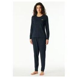Schlafanzug Schiesser "Family", Damen, Gr. 36, blau (nachtblau), Single Jersey, Obermaterial: 100% Baumwolle, bequem lang, Rundhals, Homewear-Sets, Langarm, Baumwolle, Rundhalsausschnitt