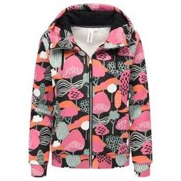 Sweatjacke Ragwear "Fllawia Print", Damen, Gr. S (36), schwarz, 70% Baumwolle, 30% Polyester, gerade hüftbedeckend, hoch geschlossener Ausschnitt, eng Rippstrickbündchen, Sweatjacken, modische Damen Zip-Jacke mit Allover-Print