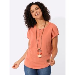 WITT Damen Rundhalsshirt mit Knopfleiste, papaya, Größe 40