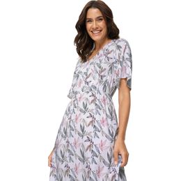 WITT Damen Druckkleid aus reiner Viskose, ecru-marine-bedruckt, Gr&ouml;&szlig;e 48