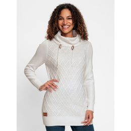 WITT Damen Rollkragenpullover mit Rauten-Strickmuster, ecru, Größe 40