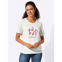 WITT Damen Kurzarmshirt mit floralem Motiv, ecru-erdbeere-bedruckt, Größe 36