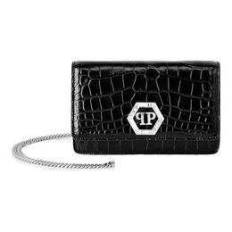 Philipp Plein Hobo Bags - Klappentasche Hexagon Crocco Print - Gr. unisize - in Schwarz - f&uuml;r Damen