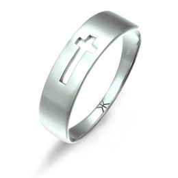 Kuzzoi Ringe - Ring Kreuz Cut Out Unisex 585 Wei&szlig;gold - Gr. 64 MM - in Wei&szlig; - f&uuml;r Damen