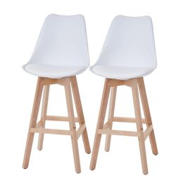 2er-Set Barhocker Malmö T501, Retro Design ~ weiß, Sitzfläche Kunstleder weiß, helle Beine