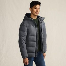 LANDS' END Daunen-Kapuzenjacke in Woll-Optik, Herren,  Grau, Viskose-Mischung/Polyester-Mischung, by Lands' End