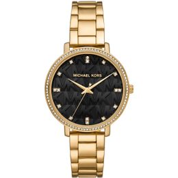 Quarzuhr Michael Kors "PYPER", gelbgoldfarben, schwarz, Armbanduhren, Damen, Armbanduhr, Damenuhr, Edelstahlarmband, analog, Glassteine