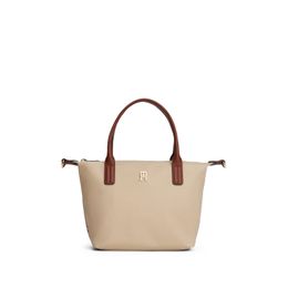 Tragetasche Tommy Hilfiger "POPETTE MINI TOTE", Damen, Gr. B/H/T: 30cm x 18,5cm x 14cm, natur, Leder, Nylon, Taschen, Damen Umhängetasche, Minibag mit abnehmbarem Umhängeriemen