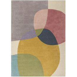Wollteppich FLAIR RUGS "Glow, gemustert & modern", bunt, B:160cm H:8mm L:160cm, Wolle, Teppiche, fu&szlig;bodenheizungsgeeignet, mit Hoch-Tief-Effekt