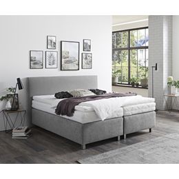 Boxspringbett "Florenz in den Breiten 160x200, 180x200cm & 200x200cm", grau, B:195cm L:210cm, Westfalia Schlafkomfort, Komplettbetten, Verchromte Metallfüße, die die Kopfteilform aufgreifen