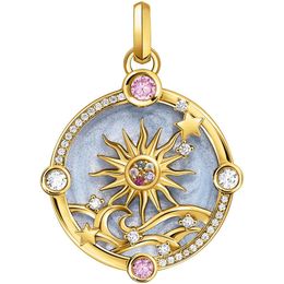 Kettenanhänger Thomas Sabo "blau mit Sonne und bunten Steinen, PE960-471-1", blau (gelbgoldfarben, blau, rosa, weiß, lila, rot, blau, rosa, weiß, lila, rot), Schmuckanhänger, Damen, Silber 925 (Sterlingsilber), 9,43 g, mit Glas-Keramik Stein, Korund (synth.), Zirkonia (synth.)