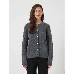 Strickjacke Y.A.S "YASBUBERA LS KNIT CARDIGAN S. NOOS", Damen, Gr. L, grau (dunkelgrau melange), Strick, Obermaterial: 52% Polyester, 24% Polyacryl, 15% Nylon, 6% Wolle, 3% Elasthan, unifarben, regular fit normal, Rundhals, Strickjacken