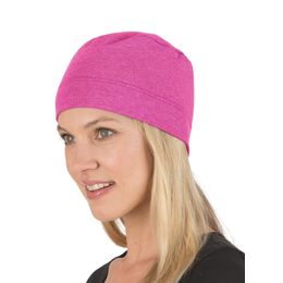 Strickmütze TRIGEMA "TRIGEMA Soft-Cap", Damen, Gr. 900, lila (hibiskusblüte, melange), Baumwollmischung, Mützen