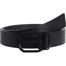 Ledergürtel Calvin Klein "ADJ CASUAL ROUND MONO 35MM", Damen, Gr. 100, schwarz (industrial mono schwarz), Rindsleder, gemustert, Gürtel, mit Logo-Print