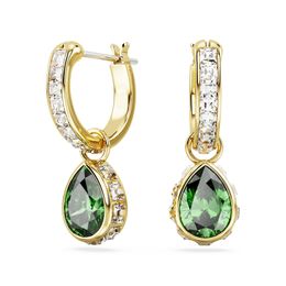 Paar Creolen Swarovski "Chroma", grün (gelbgoldfarben, metallfarben, kristallweiß, grün, kristallweiß, grün), Ohrringe, Damen, Metall, mit Swarovski Kristall Swarovsi Zirkonia - Einhänger abnehmbar
