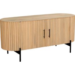 TV-Board Sit, beige (natur, schwarz), B:120cm H:54cm T:40cm, Massivholz, Metall, Sideboards, Lamellen-Design im Retro Stil