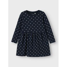 Minikleid name it "NMFVIVIA LS DRESS NOOS", Mädchen, Gr. 110, N-Gr, blau (schwarz sapphire), Jersey, Obermaterial: 100% Baumwolle, gepunktet, normal knielang, Rundhals, Kleider