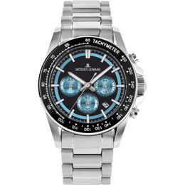 Quarzuhr Jacques Lemans "Liverpool", silberfarben, hellblau, Armbanduhren, Herren, Armbanduhr, Herrenuhr, Edelstahlarmband, analog, Tag, Stoppfunktion
