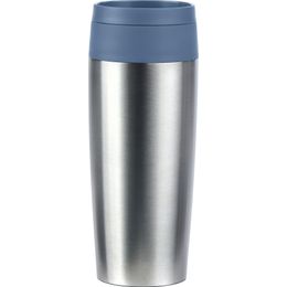 Thermobecher Emsa "Travel Mug Eco", blau (edelstahlfarben, blau), H:20,4cm Ø:8,2cm, Edelstahl, Trinkgefäße, 0,36 Liter, auslaufsicher, 8h kalt, 4h warm, 360 Trinköffnung