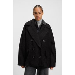 Caban BOSS Orange "Cabani Premium Damenmode", Damen, Gr. 36, schwarz 001, Bouclé, Obermaterial: 60% Polyester, 40% Wolle, unifarben, relaxed fit Po-bedeckend, gerader Abschluss, Mäntel, im Boxy-Fit mit Bouclé-Struktur