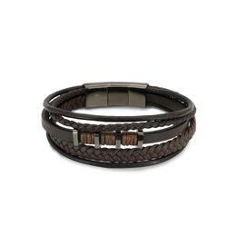Lederarmband Fynch-Hatton "Schmuck Geschenk Armband The Antique Explorer", braun (dunkelgrau, braun), Armbänder, Herren, 18,5cm, Edelstahl Leder, Edelstahl, Leder