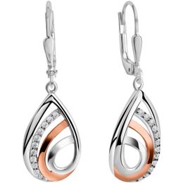 Paar Ohrhänger Firetti "Schmuck Geschenk Silber 925 Ohrschmuck Ohrringe Tropfen bicolor", rosa (silberfarben, roségoldfarben, kristallweiß, kristallweiß), Ohrringe, Damen, Silber 925 (Sterlingsilber), mit Zirkonia (synth.)