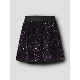 Minirock name it "NKFRUNICA SKIRT", Mädchen, Gr. 134, byzantium, Obermaterial: 100% Polyester, Glitzermuster, glänzend, festlich, kurz, Röcke, mit glitzernden Pailletten
