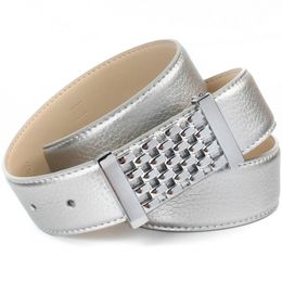 Ledergürtel Anthoni Crown, Damen, Gr. 75, silber (silberfarben), Leder, unifarben, Gürtel, mit dekorativer Schließe in Gitter-Optik