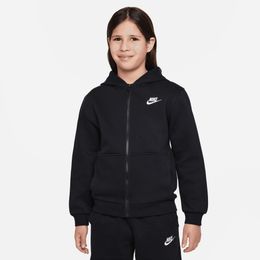 Kapuzensweatjacke Nike Sportswear "K NSW CLUB FLC HD FZ LS LBR", Mädchen, Gr. M (140/146), schwarz-weiß (schwarz, weiß), Sweatware, Obermaterial: 80% Baumwolle, 20% Polyester, Rippbündchen, Sweatjacken