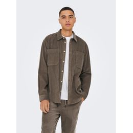 Only & Sons Langarmhemd ONLY & SONS "OS ONSALP RLX 2PKT WASHD COR", Herren, Gr. M, N-Gr, gr&uuml;n (falcon), Cord, Obermaterial: 100% Baumwolle, unifarben, regular fit, Rundhals, 1-Knopf-Manschette, Hemden