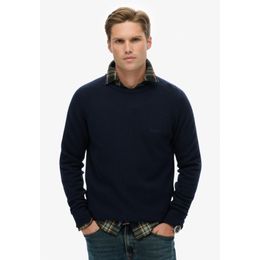 Strickpullover Superdry "WOOL BLEND JUMPER", Herren, Gr. M, charrot navy marl, Strick, Obermaterial: 35% Wolle, 35% Nylon, 30% Baumwolle, meliert, regular fit normal, Rundhals, Rippbündchen, Pullover Strickpullover