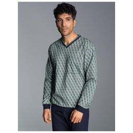Schlafanzug TRIGEMA "TRIGEMA Pyjama-Oberteil mit Allover-Print", Herren, Gr. XL, blau (navy), 100% Baumwolle, Basic, Homewear-Sets