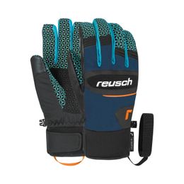 Skihandschuhe Reusch "Dragon R-TEX XT", Damen, Gr. 7.5, blau (blau, orange), 80% Polyester, 20% Ziegenleder, Handschuhe, mit wasserdichter und atmungsaktiver Funktion