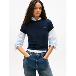Kurzarmshirt Tommy Jeans "TJW SLIM C-NECK TEE", Damen, Gr. S (36), blau (schwarz night navy), Single Jersey, Obermaterial: 100% Baumwolle, unifarben, slim fit h&uuml;ftlang, Rundhals, abgesteppt, Shirts, mit Logo-Stickerei