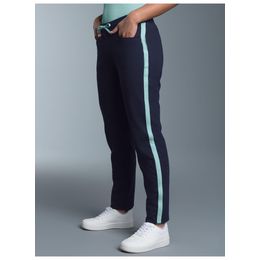 Jerseyhose TRIGEMA "TRIGEMA Jogginghose mit kontrastfarbigen Akzenten", Damen, Gr. XL, US-Gr&ouml;&szlig;en, bunt (navy, bunt), 50% Baumwolle, 50% Polyester, Basic, Hosen Jerseyhose